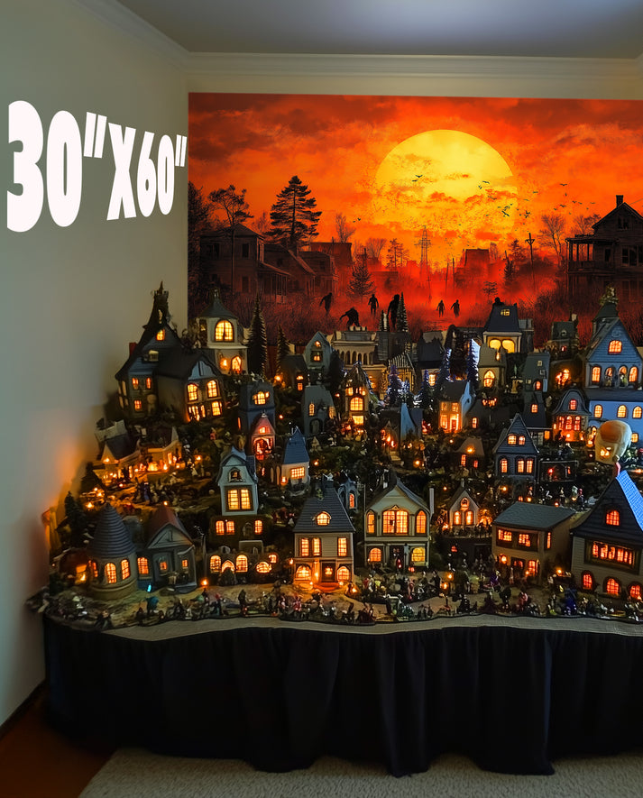 Zombie Uprising | Premium Canvas Halloween Village Backdrop for Lemax ...